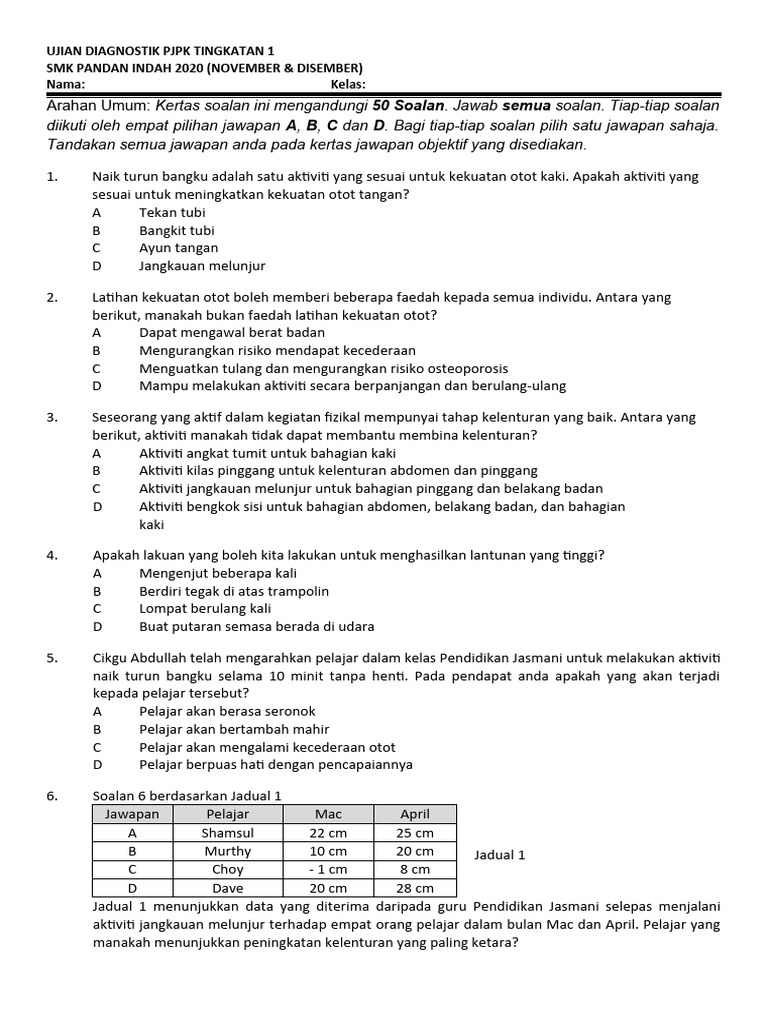 Ujian Diagnostik PJPK TING.1 NOVEMBER_DISEMBER 2020 | PDF