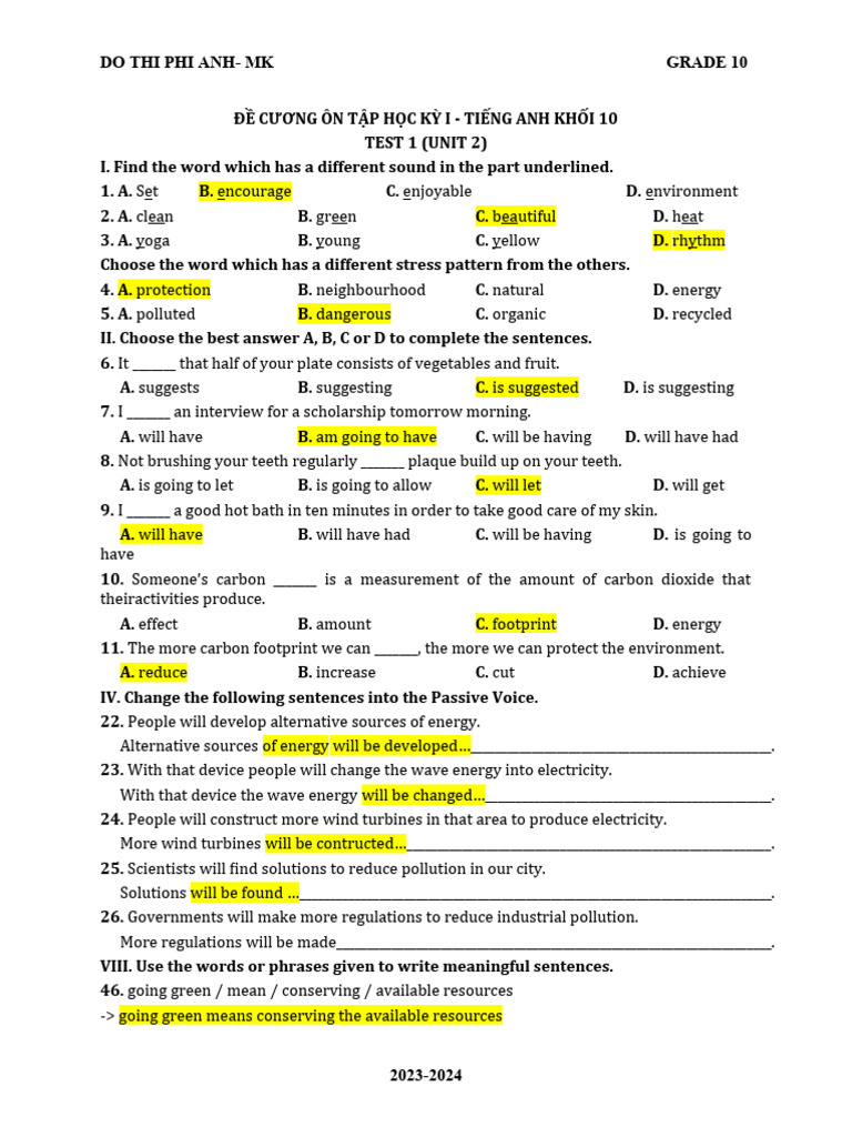 ĐỀ CƯƠNG ÔN TẬP HỌC KỲ I TIẾNG ANH 10 | PDF | Wi Fi | Smartphone