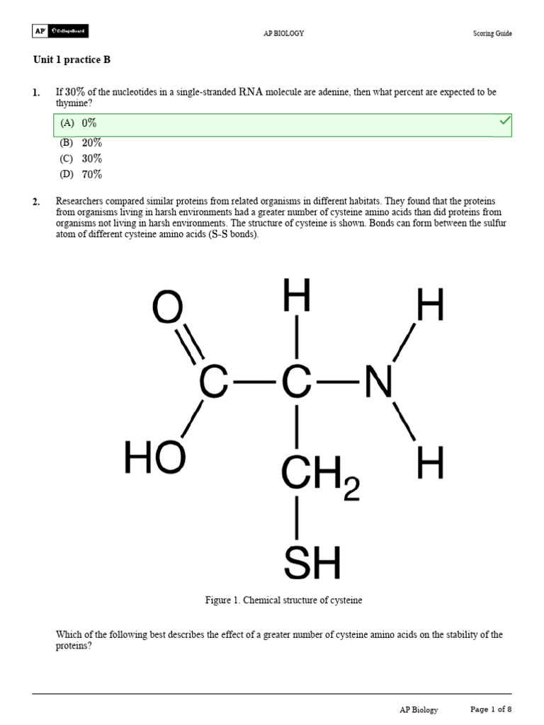 AP Biology Unit 1 Practice Questions | PDF | Chemical Polarity | Water