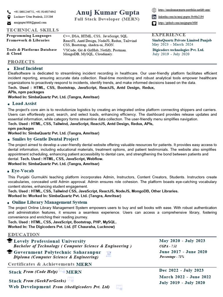 Anuj_Kumar_Gupta_Updated_Resume | PDF | Bootstrap (Front End Framework ... Anuj_Kumar_Gupta_Updated_Resume | PDF | Bootstrap (Front End Framework ...