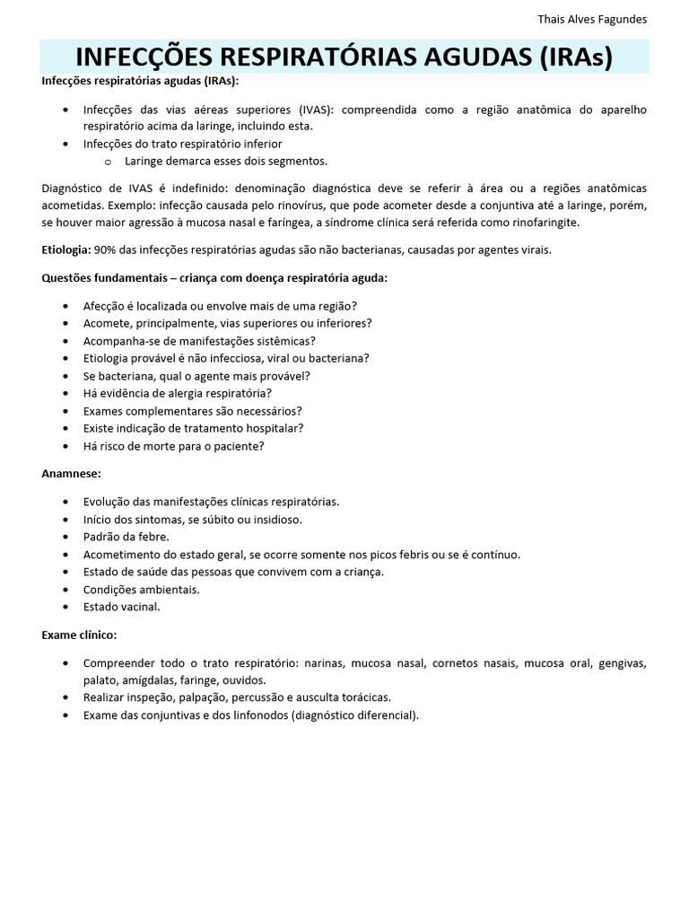 GT 1 - Infecções Respiratórias Agudas | PDF | Resfriado | Epidemiologia