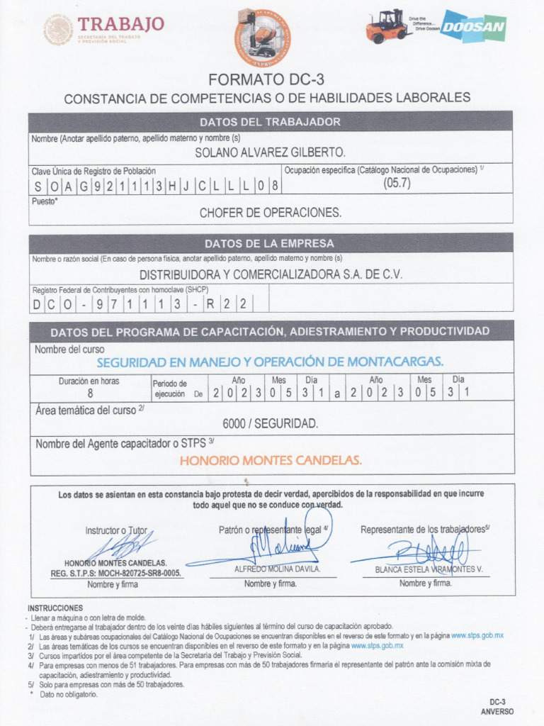 DC3 - Montacargas - Gilberto Solano | PDF