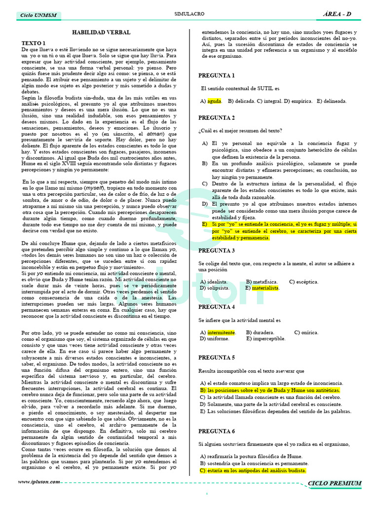 SIMULACRO SM - SEMANA 2 - AREA D - CLAVES | PDF | Georg Wilhelm Friedrich Hegel | Imperio Inca