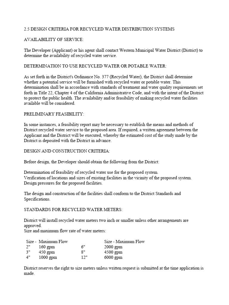 SECTION2 5 DesignCriteriaForRecycledWaterDistributionSystems | PDF | Reclaimed Water | Pipe ...