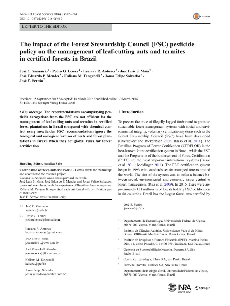 The Impact of The Forest Stewardship Council (FSC) Pesticide Policy On The Management of Leaf ...