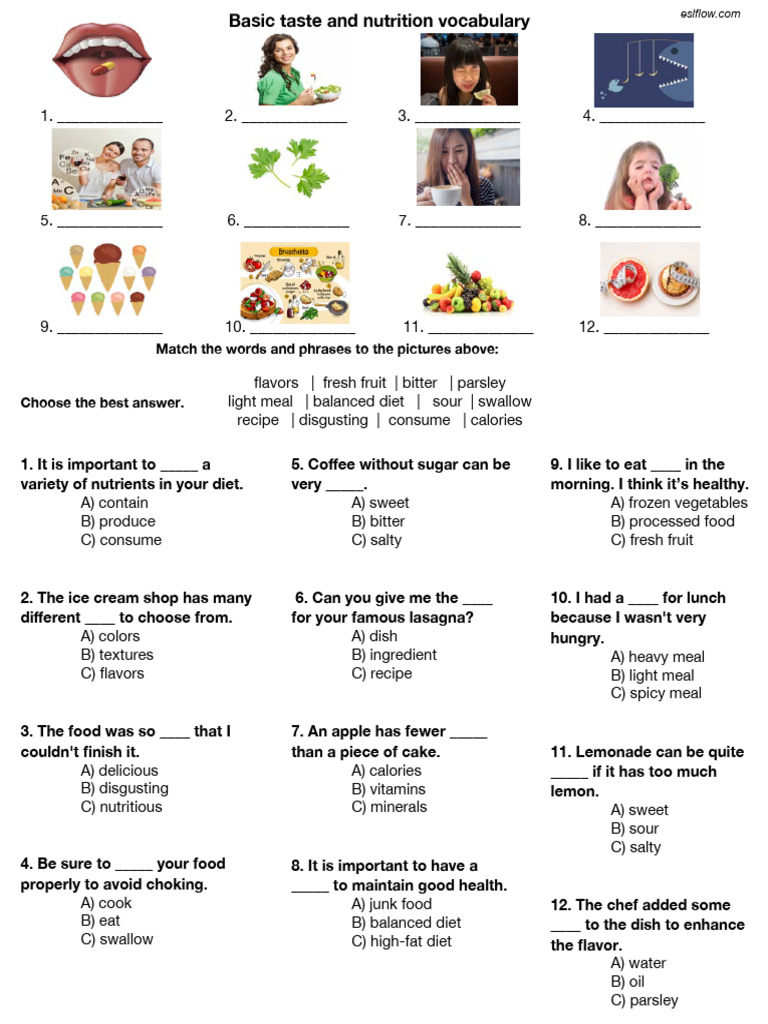 Taste and Nutrition Vocabulary Guide | PDF | Taste | Healthy Diet