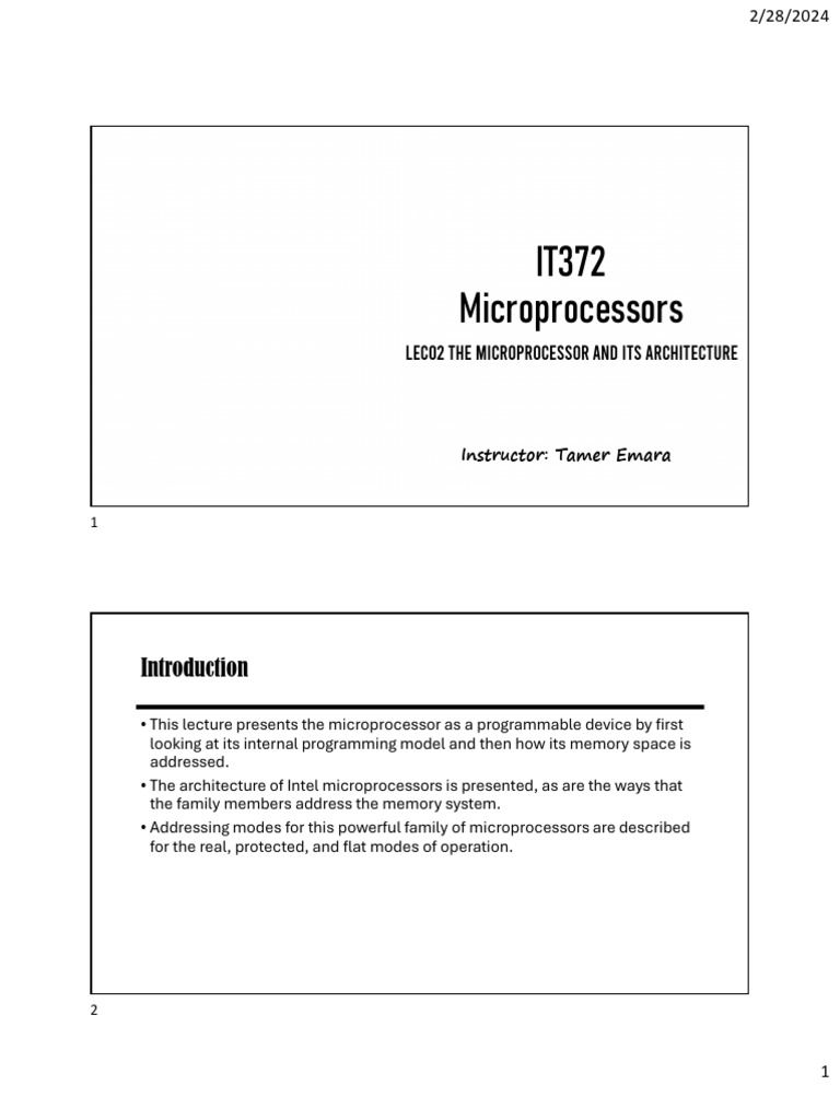 Lec02 The Microprocessor And Its Architecture Pdf Computer Hardware Computer Architecture