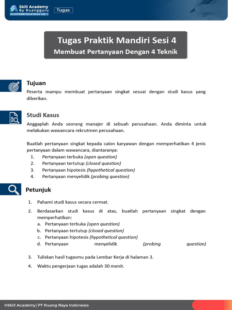 TPM 4 Membuat Pertanyaan Dengan 4 Tehnik - Roy Yanto | PDF | Karier & Perkembangan | Bisnis