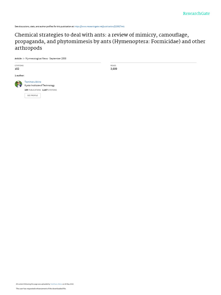 Chemical Strategies To Deal With Ants A Review of | PDF | Ant | Mimicry