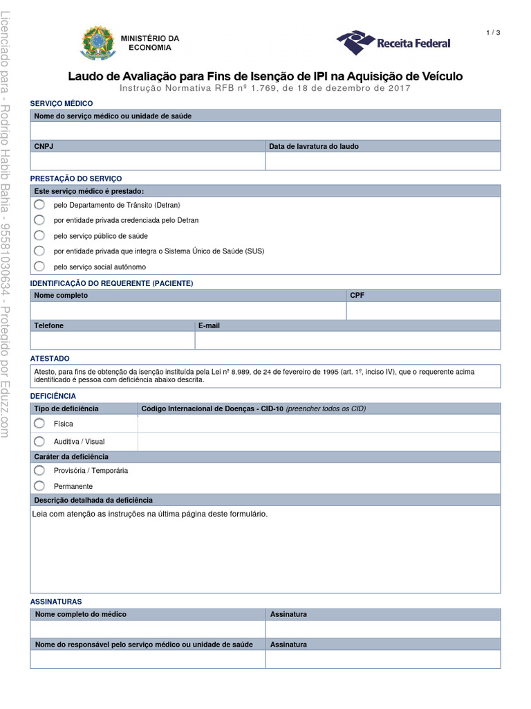 Isencao PCD Laudo Ipi Deficiencia | PDF | Perda de Audição ...