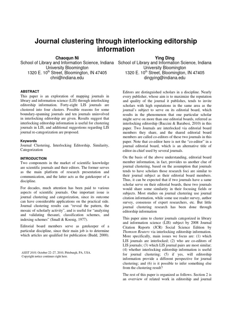 Journal Clustering Through Interlocking | PDF | Academic Journal ...