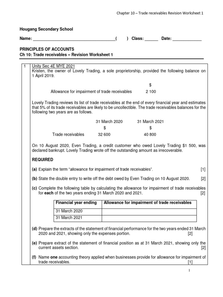 Trade Receivables Revision Worksheet | PDF | Debits And Credits | Economies
