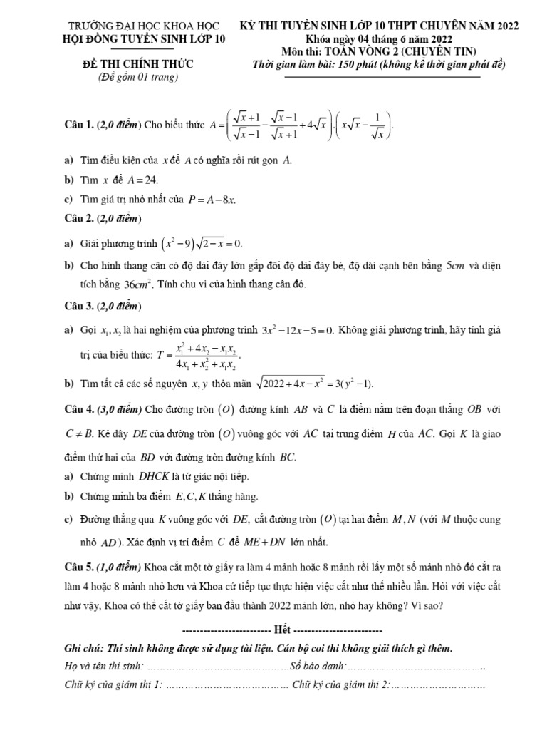 Toán V2 2022 Chuyên Tin Chinh Thuc | PDF