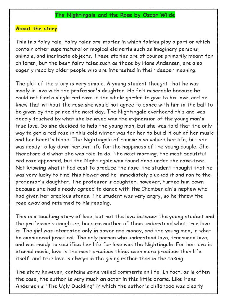 The Nightingale and the Rose | PDF | Love | Fairy Tales