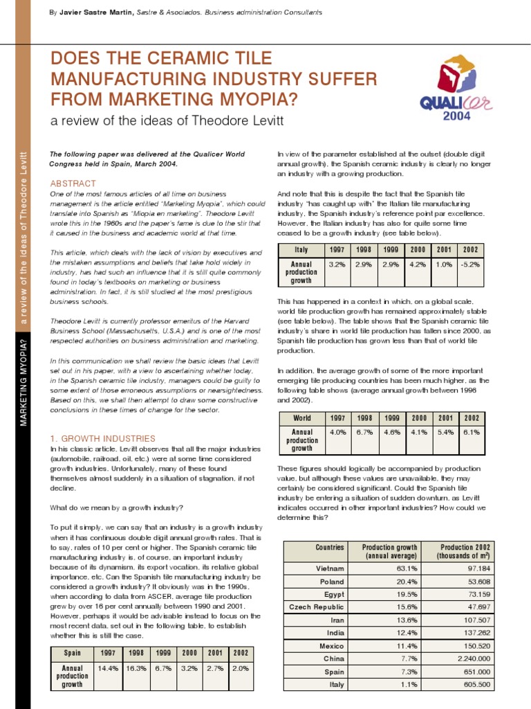 Marketing Myopia - Theodore Levitt | PDF | Market (Economics) | Marketing