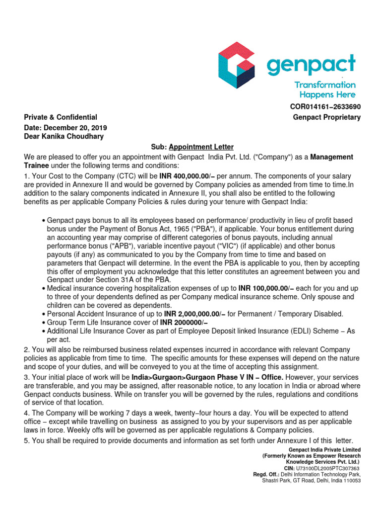 Kanika Choudhary Genpact | PDF | Employment | Insurance