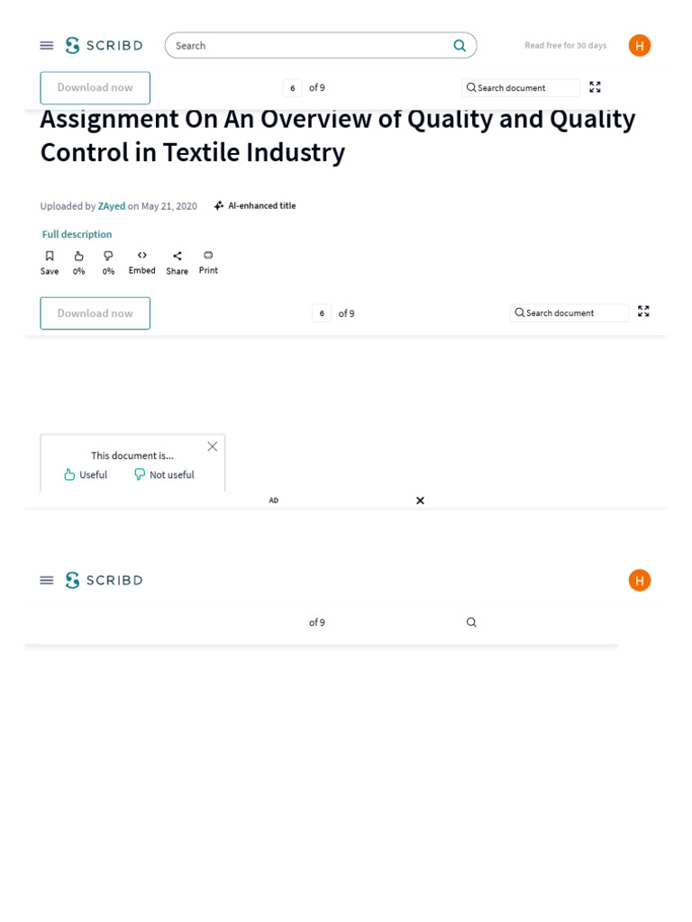 Assignment On An Overview of Quality and Quality Control in Textile Industry _ PDF _ Yarn ...