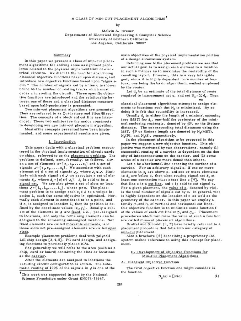 A Class Of Min Cut Placement Algorithms Pdf Parameter Computer Programming C