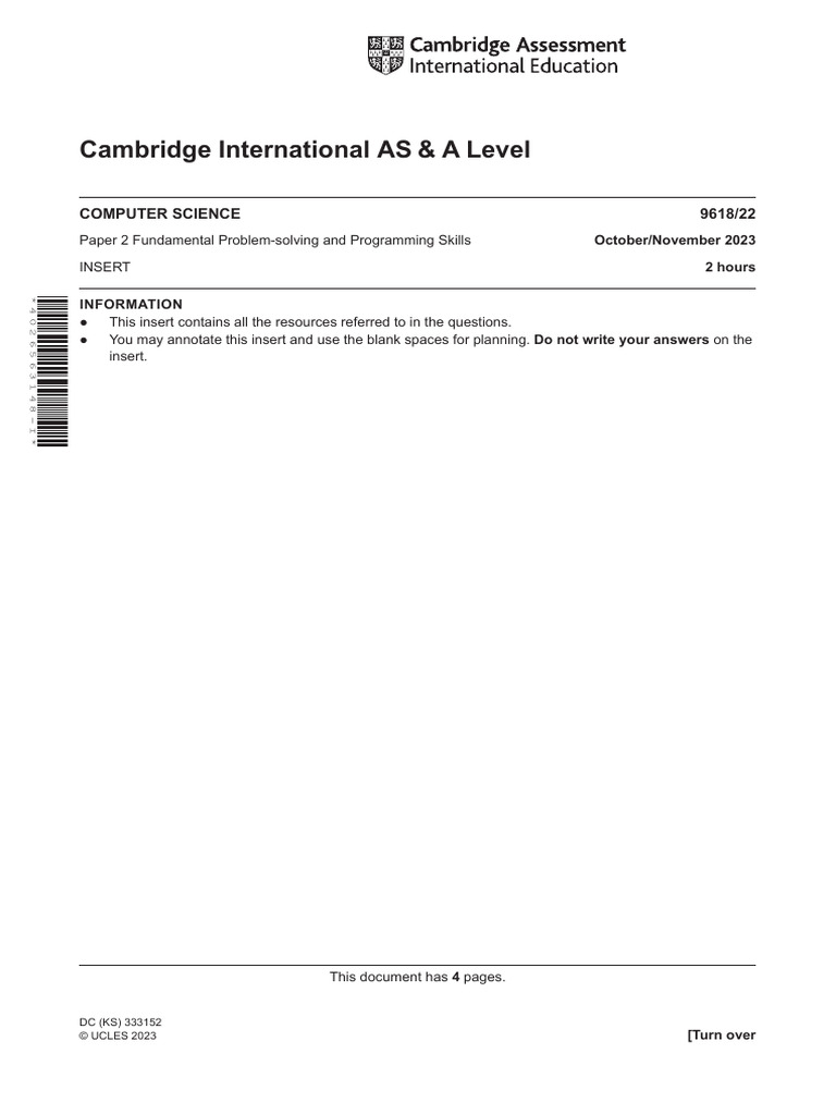 Cambridge International AS & A Level: Computer Science 9618/22 | PDF | Boolean Data Type ...