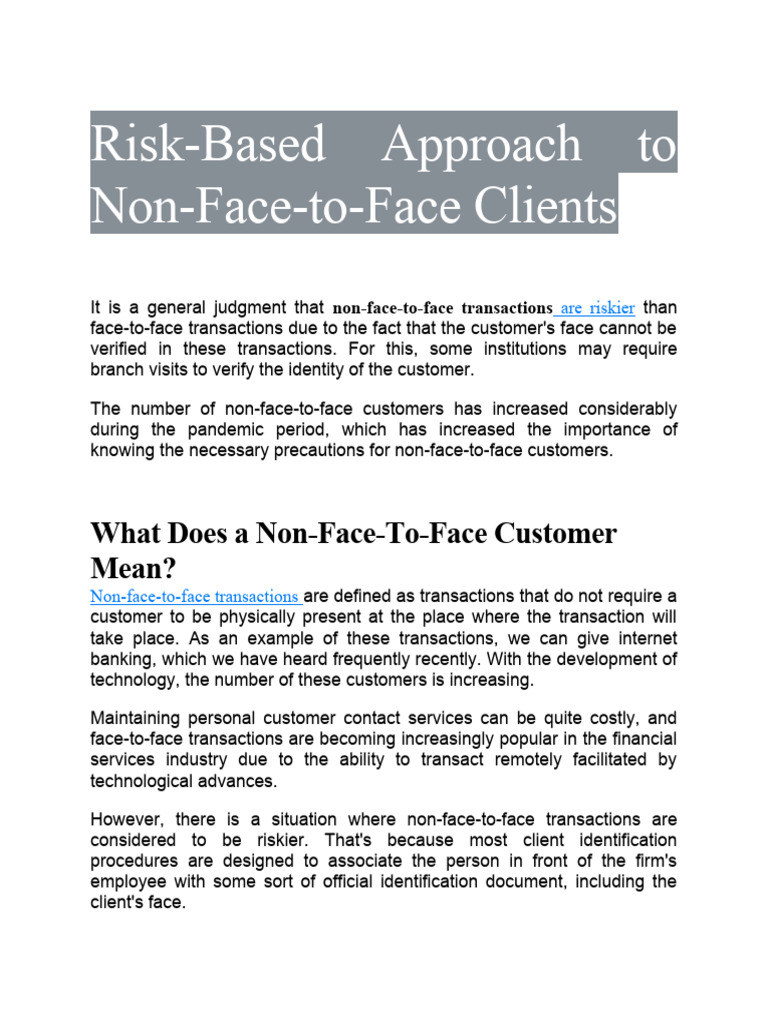 Risk Based Approach None Face To Face CM | PDF | Regulatory Compliance ...
