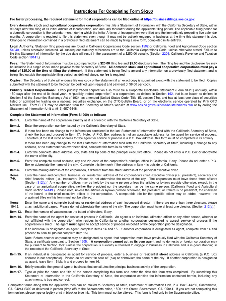 Instructions for Form SI-200 Filing | PDF | Securities (Finance ...