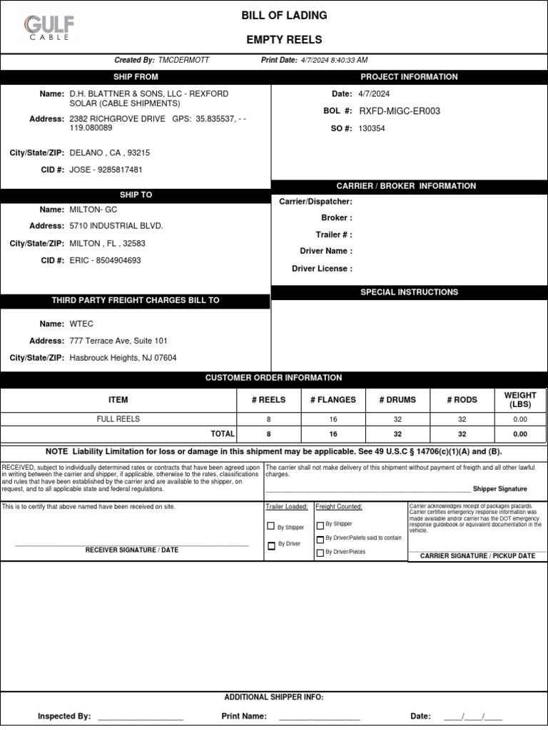 LogisticsBillOfLading RXFD MIGC ER003 | PDF | Cargo | Supply Chain ...