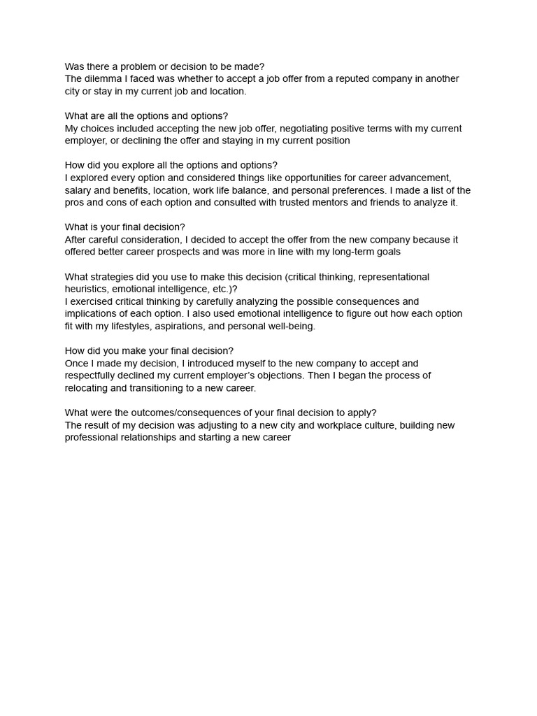 5.09) Assignment - Making Decisions | PDF | Career & Growth | Self ...