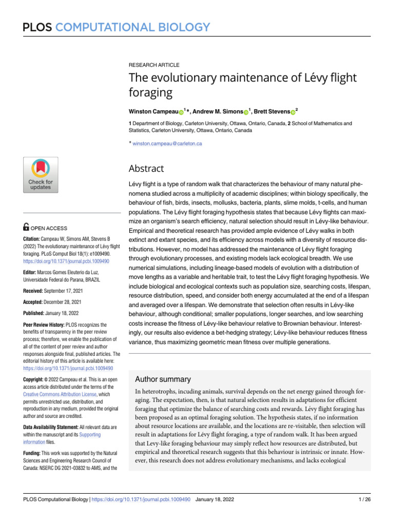 The Evolutionary Maintenance of Levy Fli | PDF | Evolution | Foraging