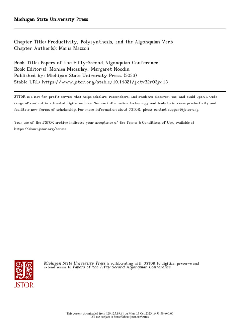 Productivity Polysynthesis and The Algon | PDF | Morphology ...