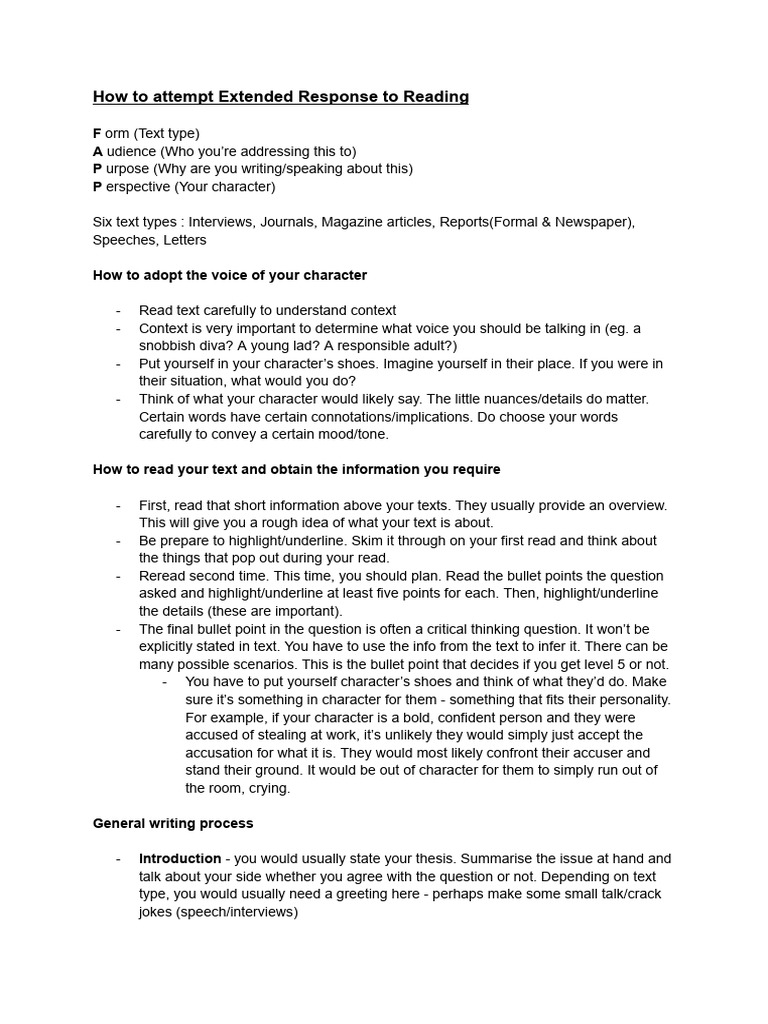 How To Attempt Extended Response To Reading | PDF | Thought | Linguistics
