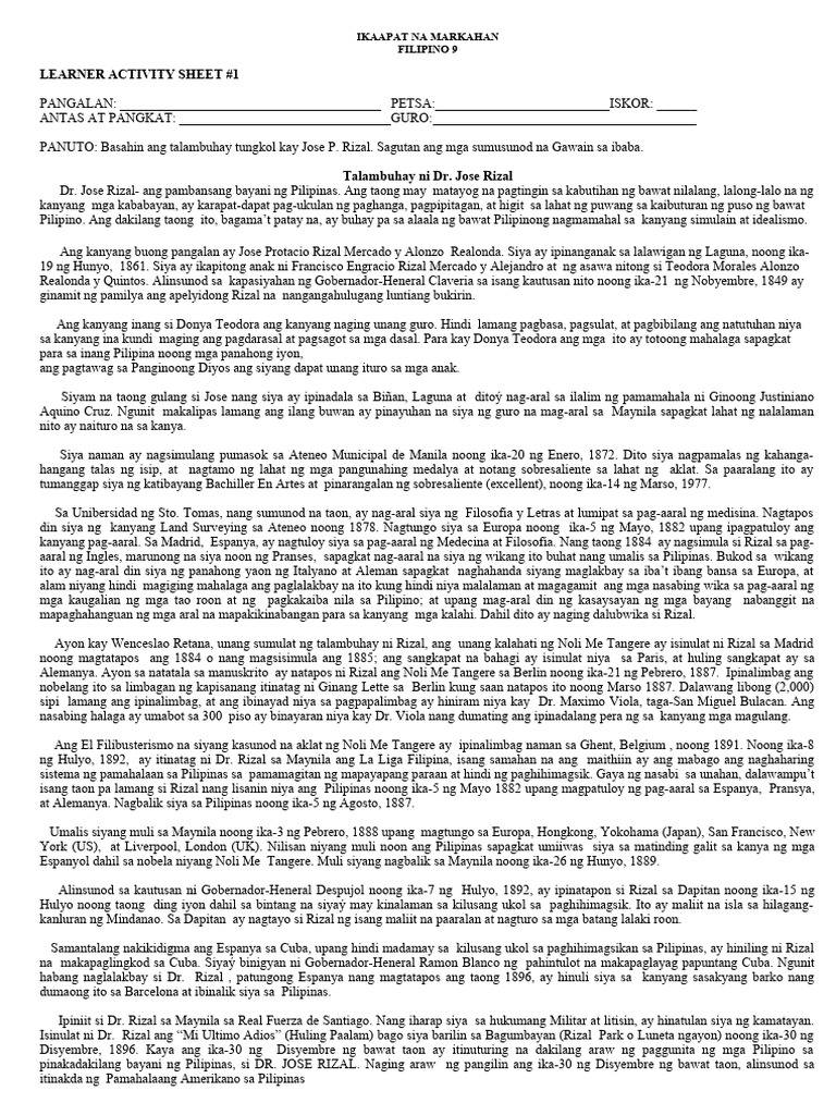 Las1 Talambuhay Ni Rizal | PDF