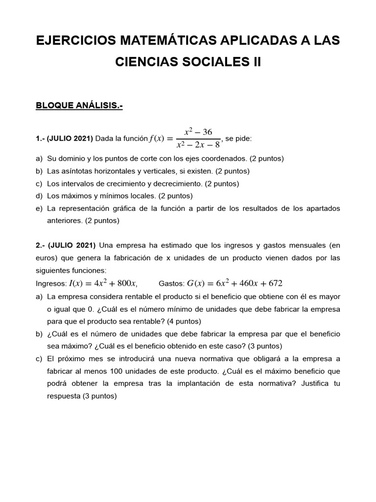 Ejercicios Pau C.valenciana | PDF | Asíntota | Línea (geometría)