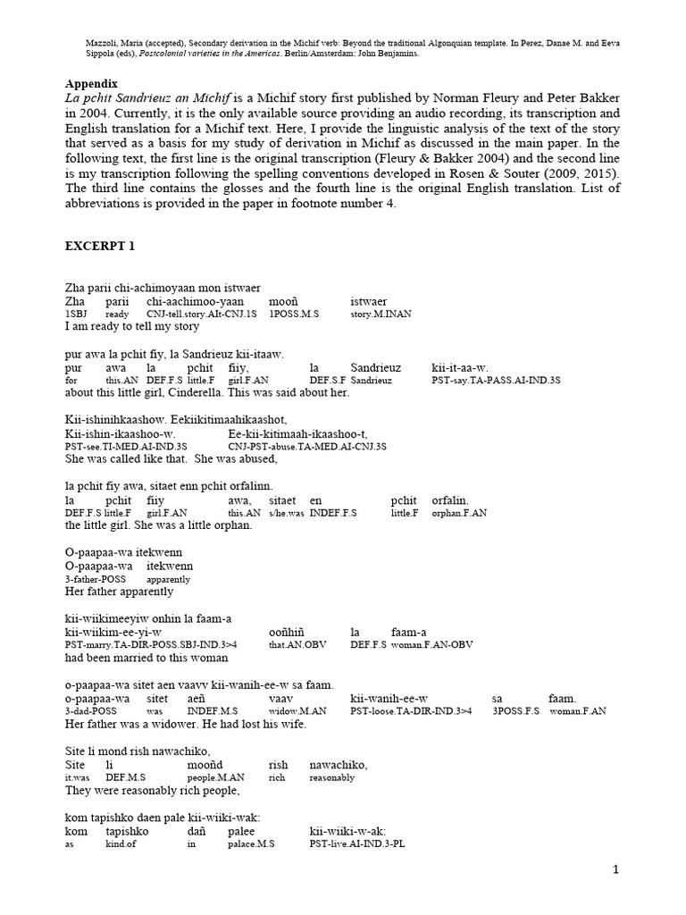Michif Verb Derivation Analysis | PDF | Linguistics