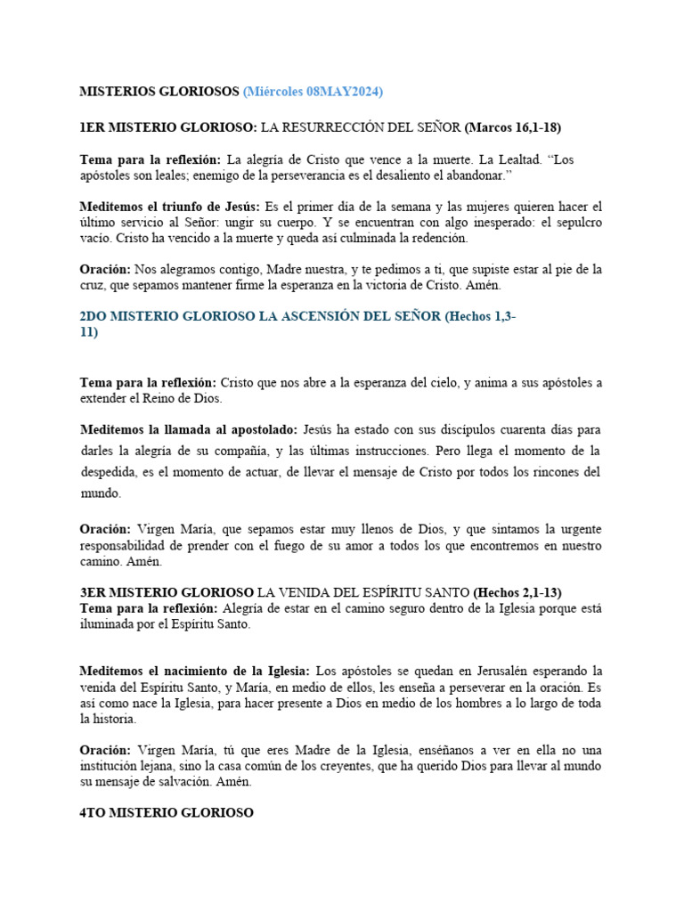 Misterios Gloriosos Pdf María Madre De Jesús Cristo Título