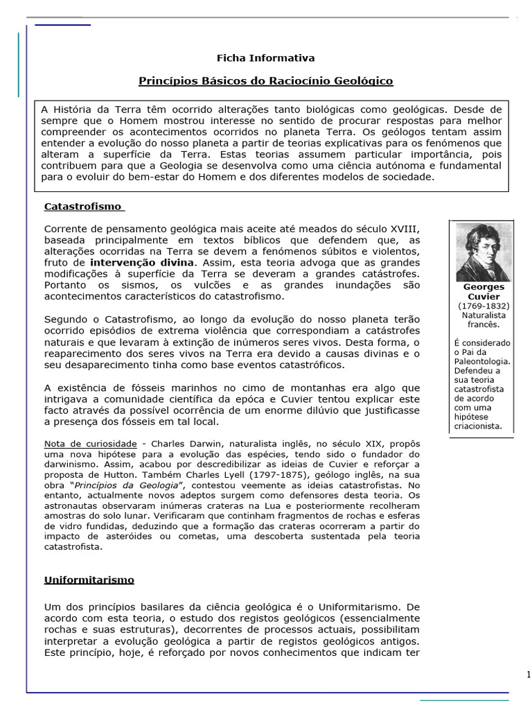 Ficha Informativa Principios Geológicos | PDF | Geologia | Geociências