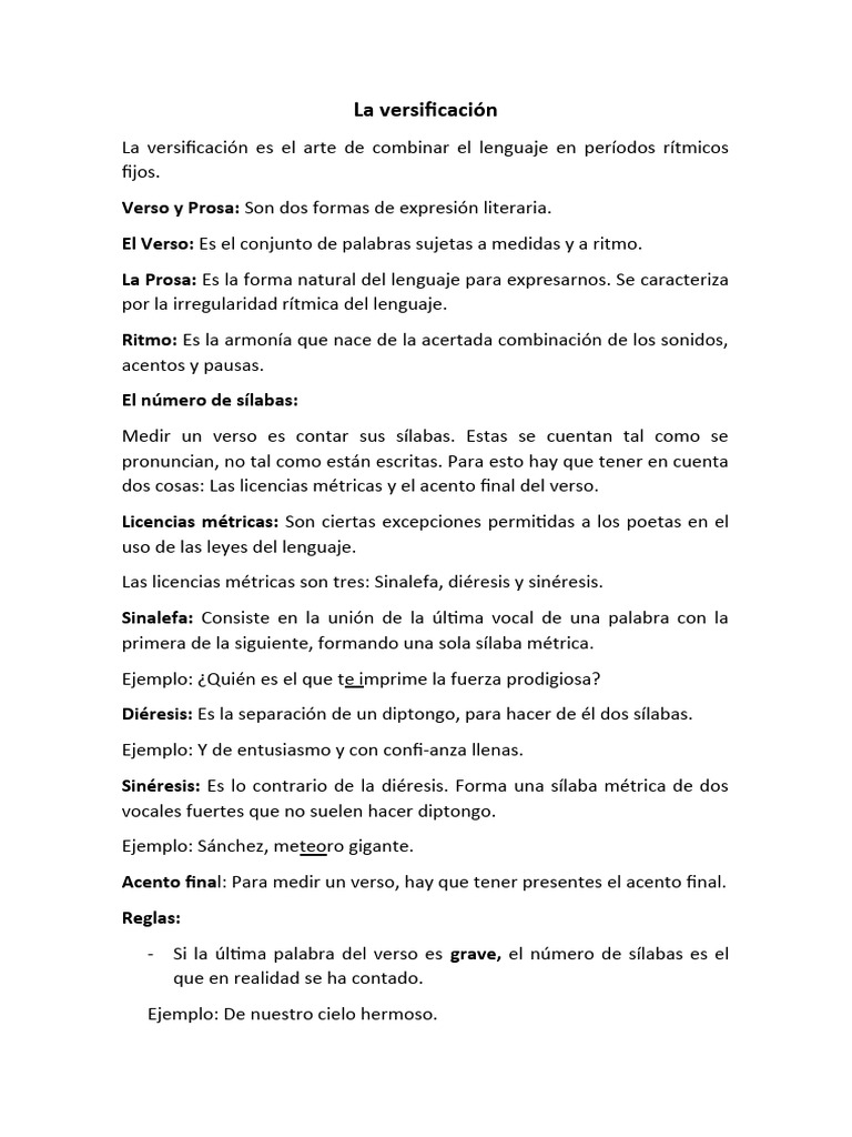 La Versificación | PDF | Metro (poesía) | Sílaba