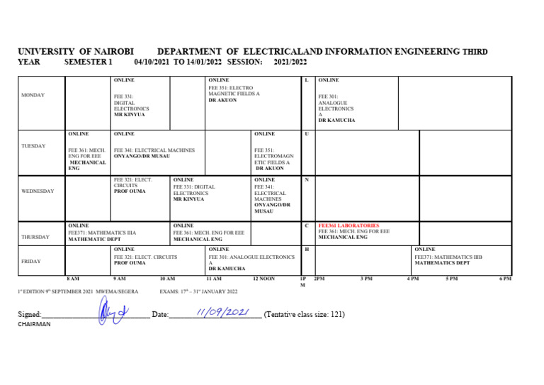 UoN Electrical Eng. Schedule | PDF | Electrical Engineering | Engineering