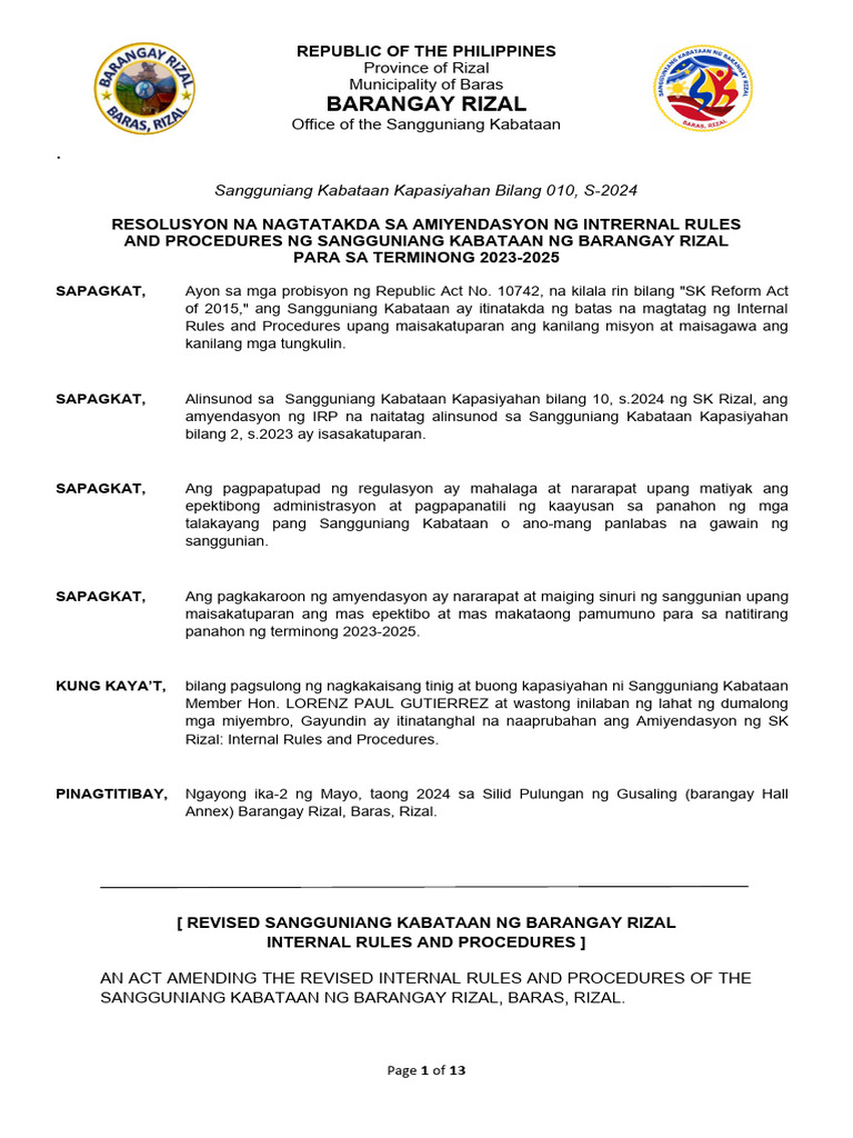 Reso No.010 S2024 | PDF | Government