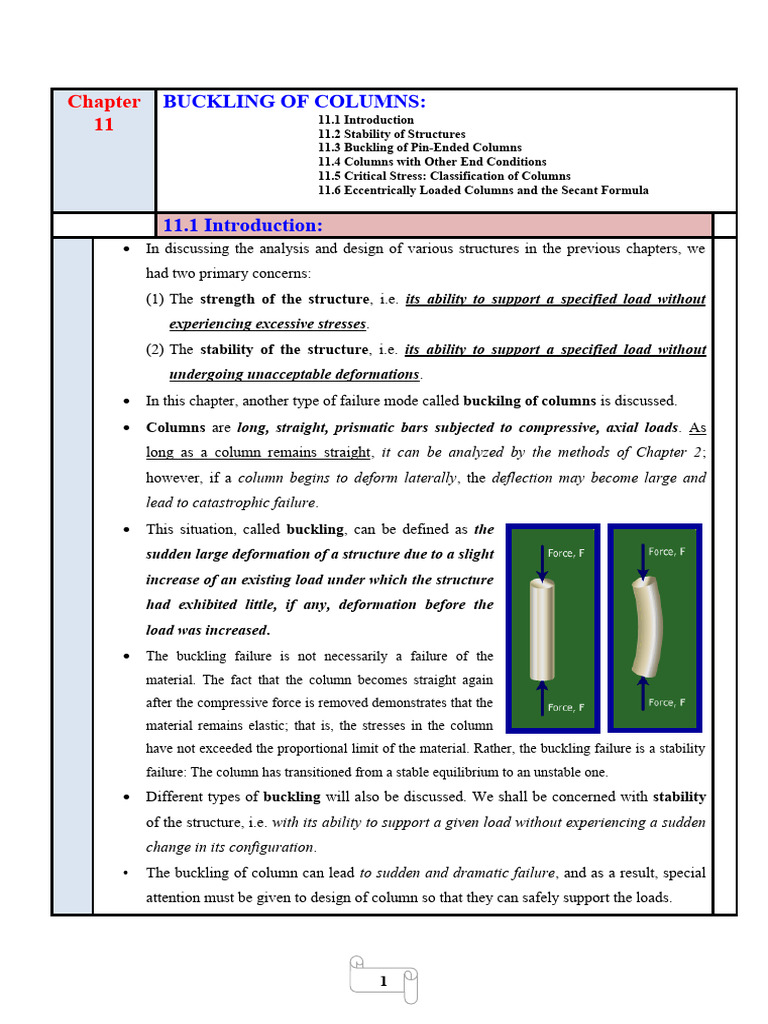 Chapter 11 Buckling of Columns | PDF | Buckling | Column