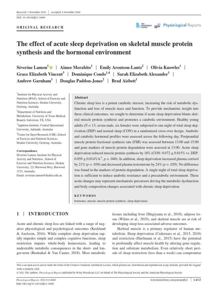 The Effect of Acute Sleep Deprivation On Skeletal Muscle Protein ...