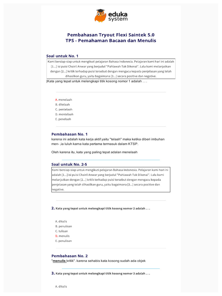 TPS - Pemahaman Bacaan dan Menulis(4) | PDF