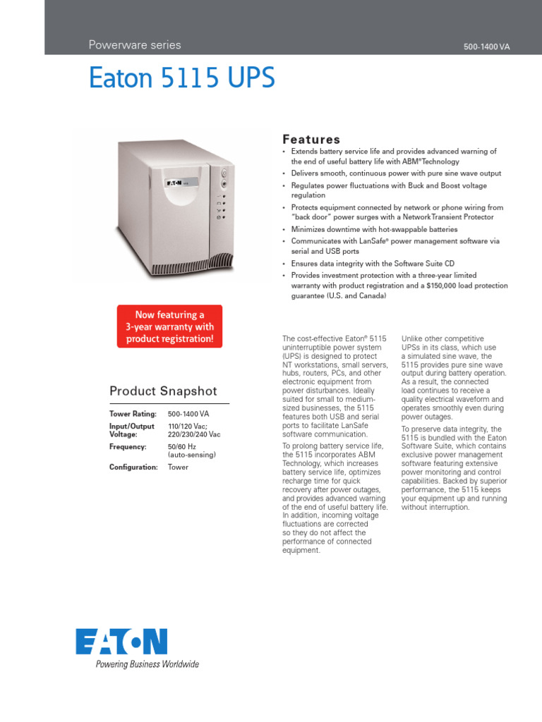 eaton-5115-ups-brochure | PDF | Usb | Mains Electricity