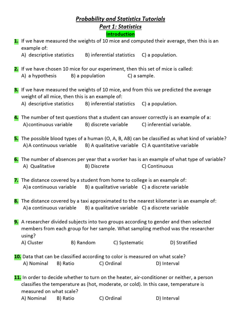 Tutorials Part 1 Statistics Pdf Statistics Statistical Analysis