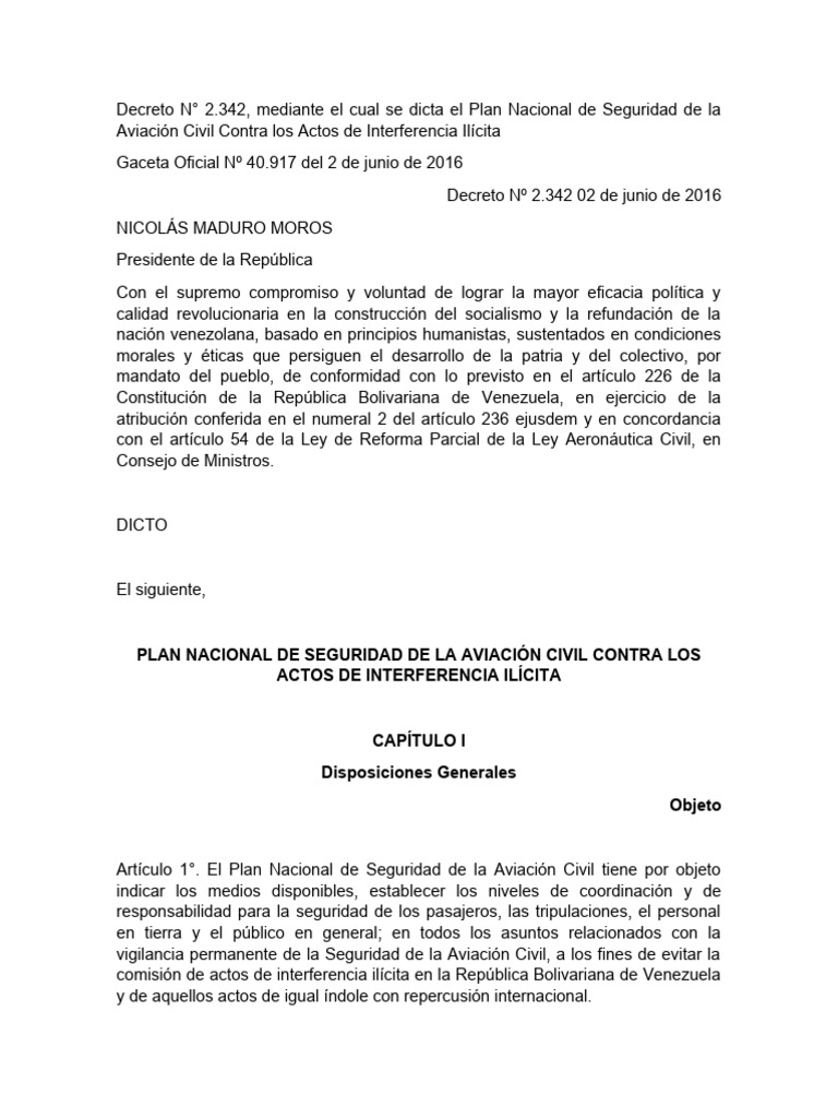 Plan Nacional de Seguridad de la Aviación Civil Contra los Actos de ...