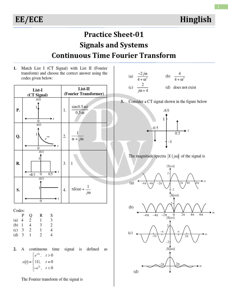 Continuous Time Fourier Transform Practice | PDF | Fourier Transform ...