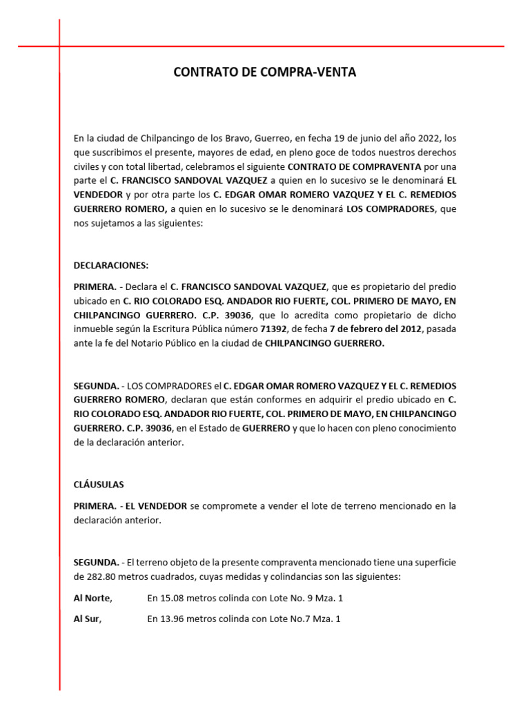 Contrato de Compra-Venta: Omar Romero | PDF | Pagaré