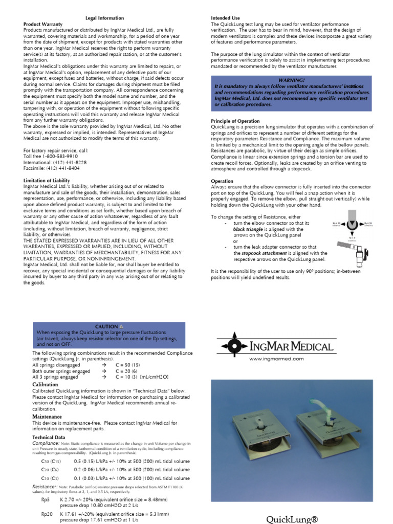 IngMar Medical QuickLung User Manual | PDF | Verification And Validation