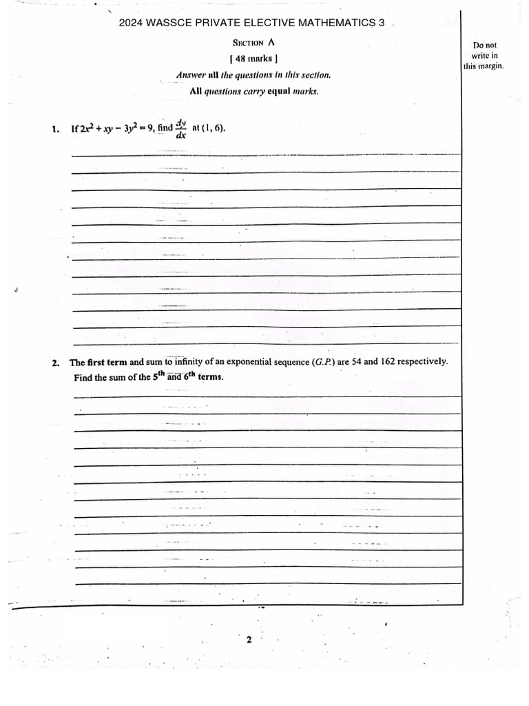 2024 Wassce Private Elective Maths 2 | PDF