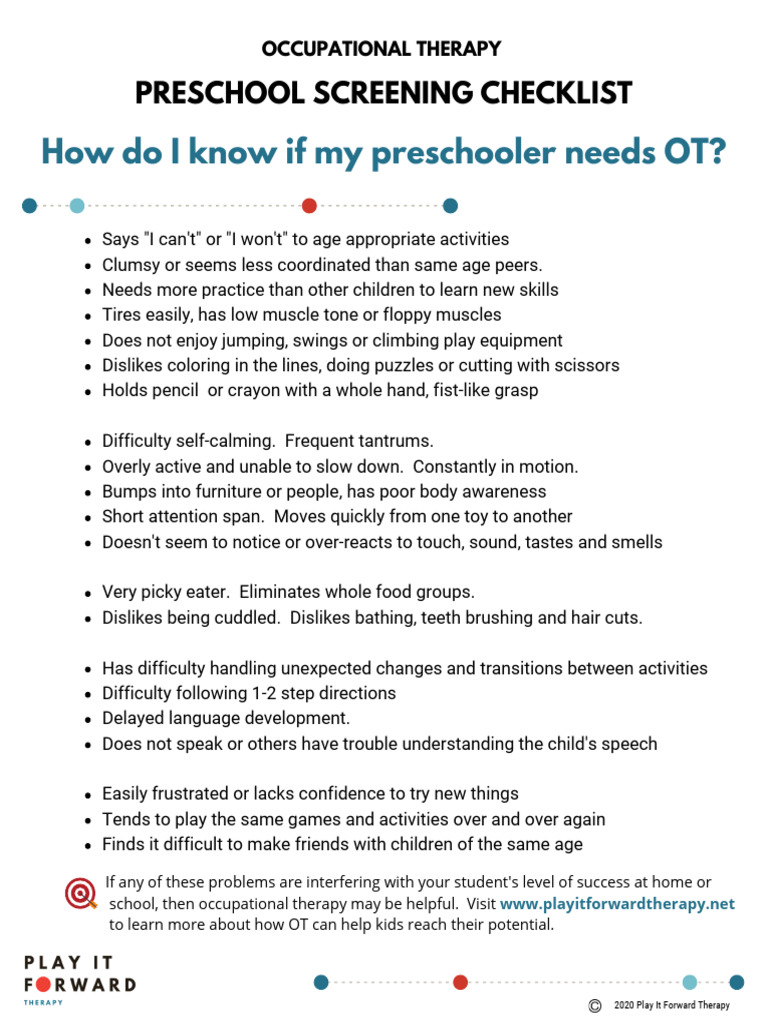 Preschool Does my child need OT checklist | PDF