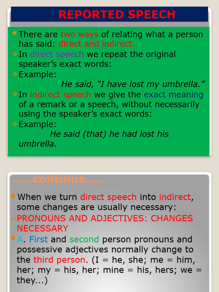 Reported Speech: Two Ways Direct and Indirect | PDF | Word | Verb